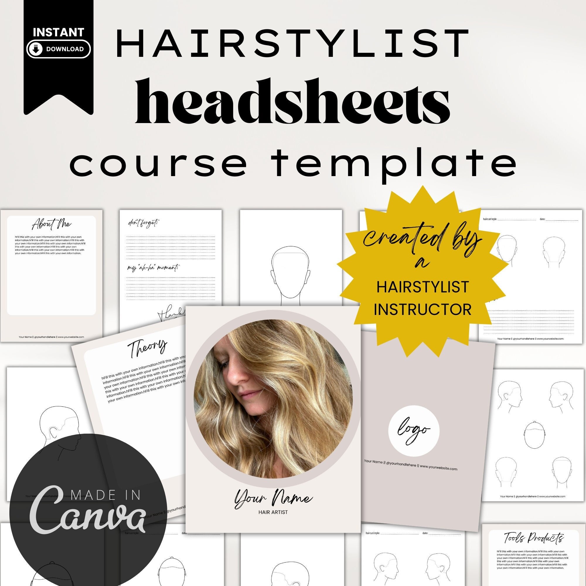 Hairstylist Head Sheets Template Hair Cutting Chart Foiling Chart Hair ...