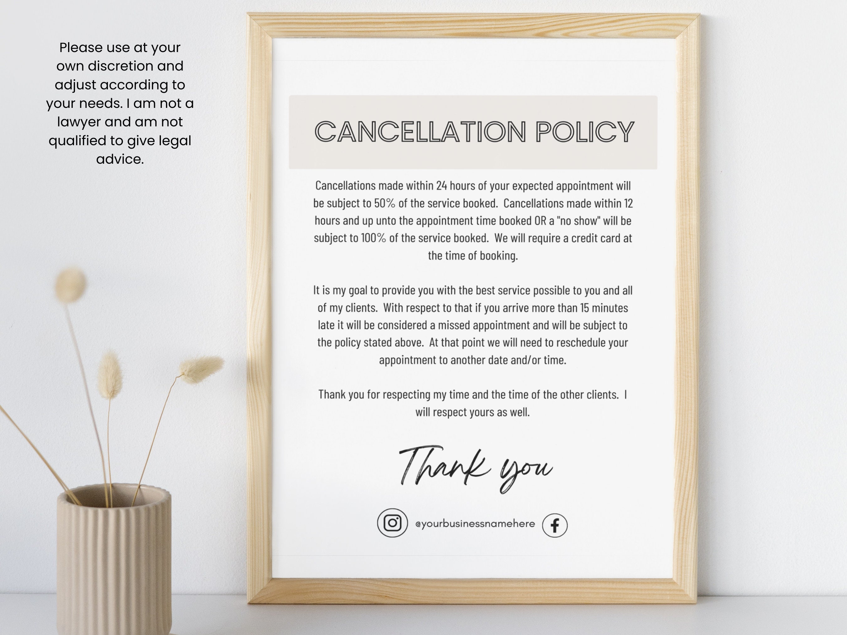 Cancellation Policy Spa Late Appointment Contract Policies - Etsy