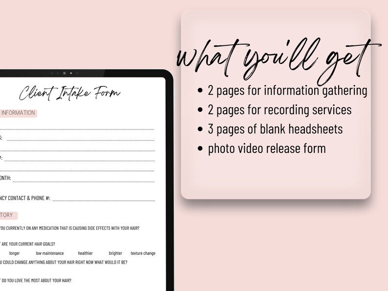 Hair Salon Client Intake Form Hair Client Consultation Form - Etsy