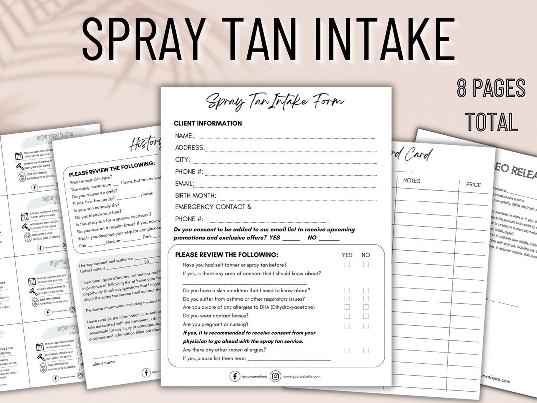 Spray Tan Client Form Template Spa Client Intake Form Sunless Tan ...