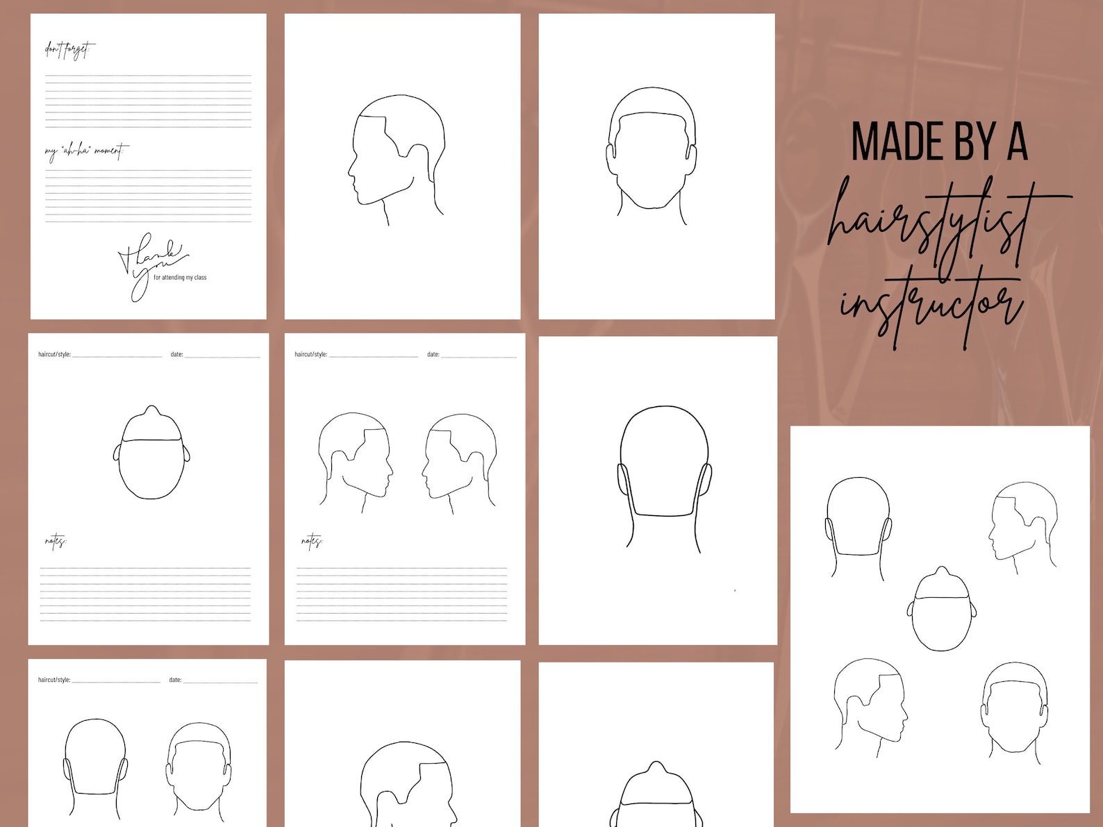 Haircutting Head Sheets Hairstylist Head Sheets Printable - Etsy