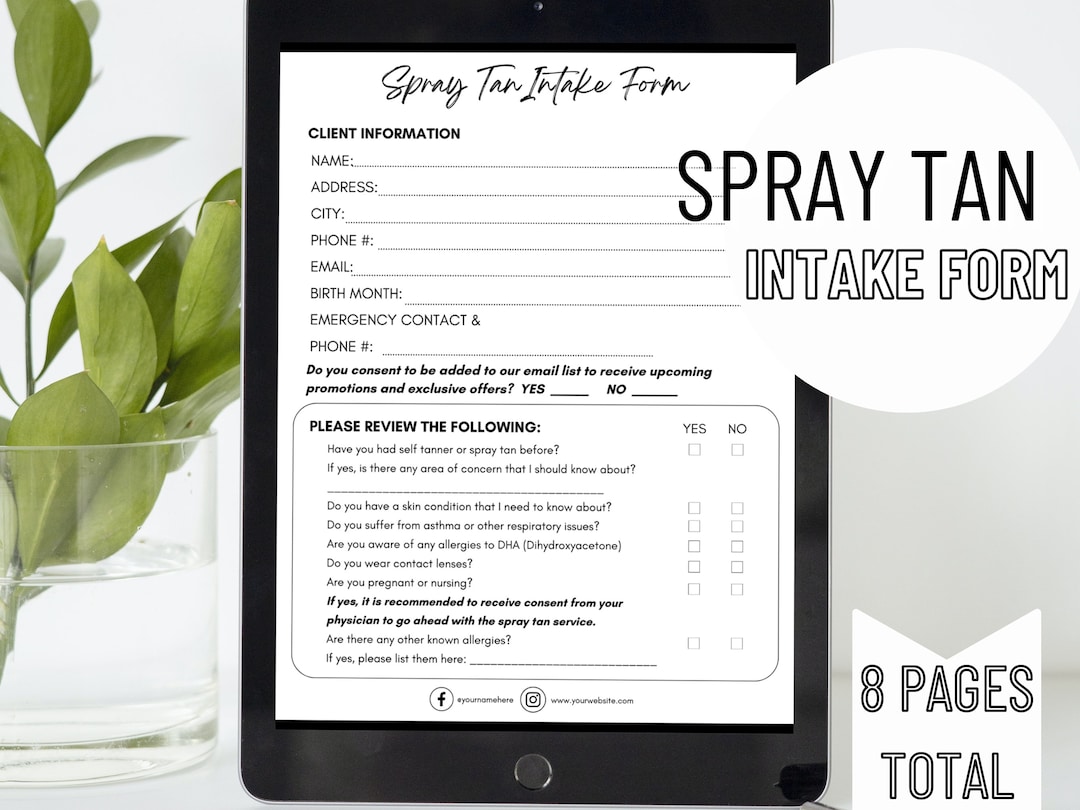 Spray Tan Client Form Template Spa Client Intake Form Sunless Tan ...