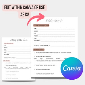 Hair Salon Client Intake Form Hair Client Consultation Form Hair ...