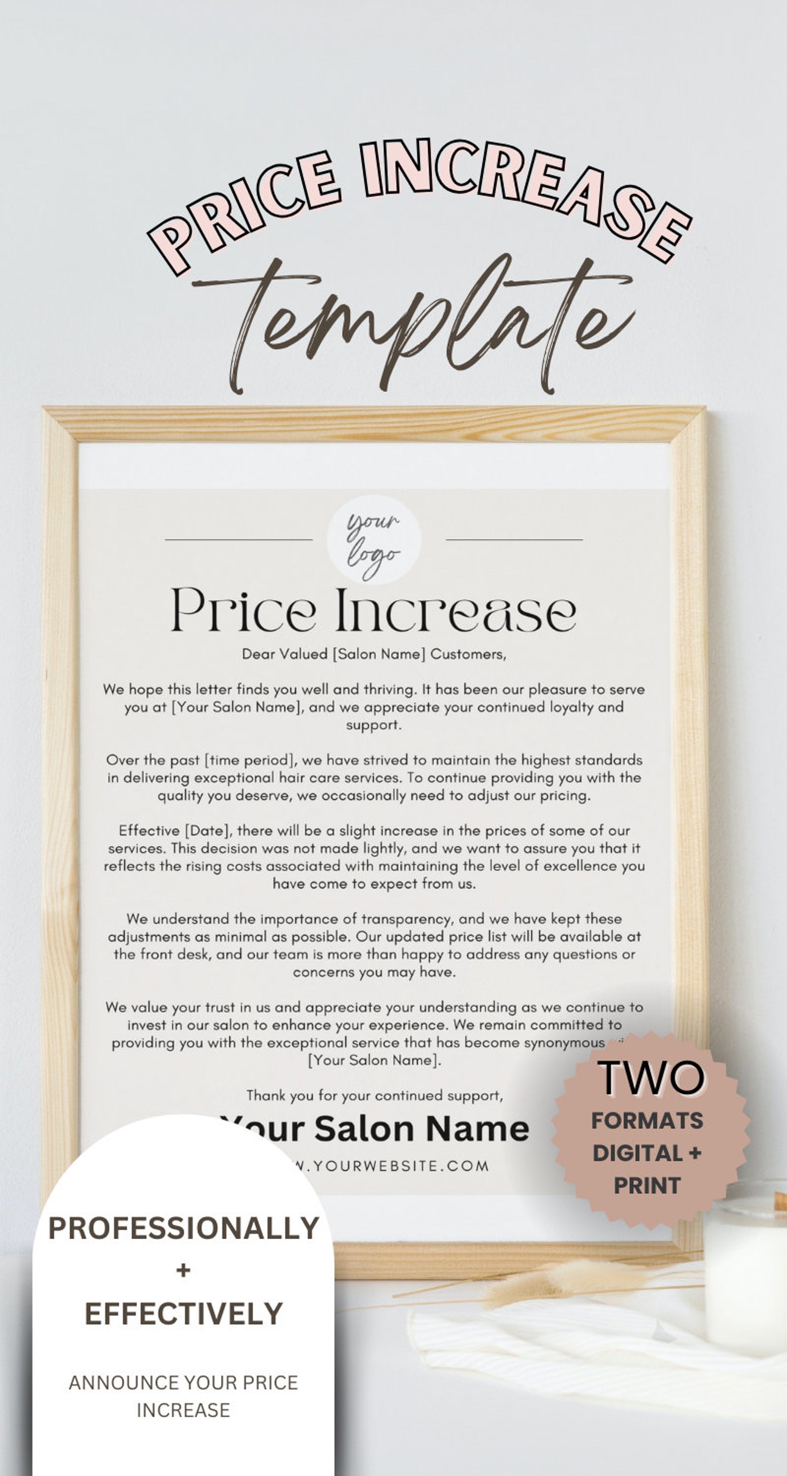 Price Increase Notice Template Hair Salon Business Form Price List ...