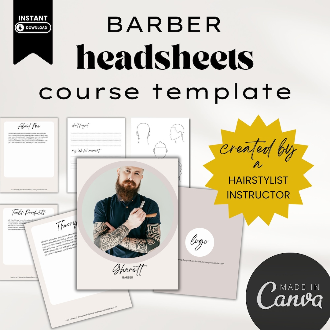 Barber Headsheet Template Head Sheet for Barber Course Men's ...