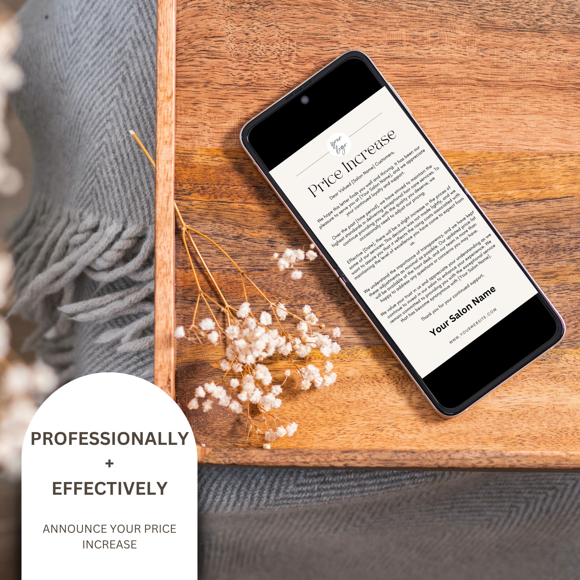 Service Increase Notice Template Hairstylist Business Forms Price ...