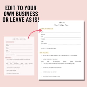 Hair Stylist Client Intake Form Hair Salon New Client Template ...
