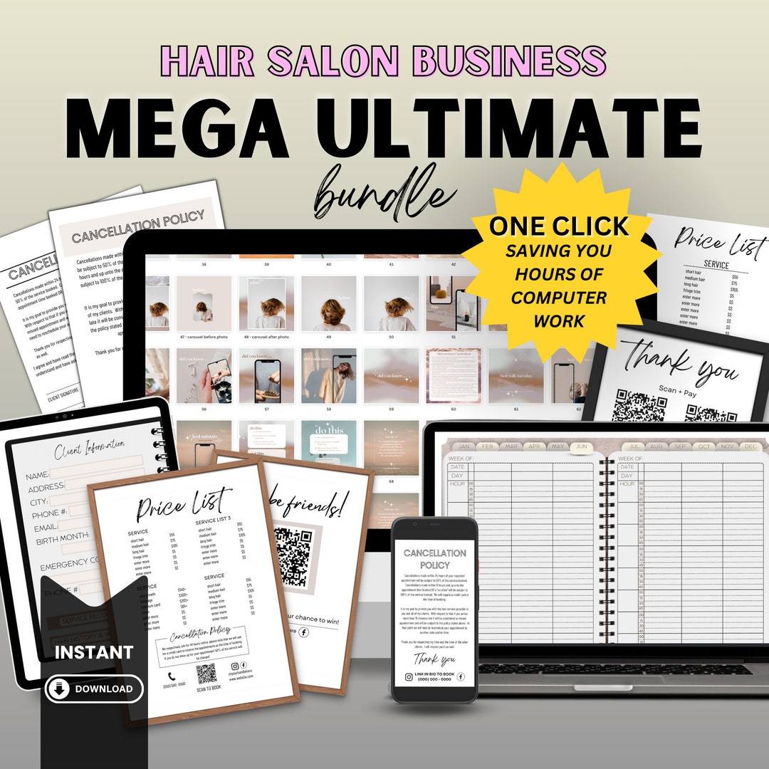 Hair Salon Marketing Bundle Template Hairstylist Business Form Beauty ...