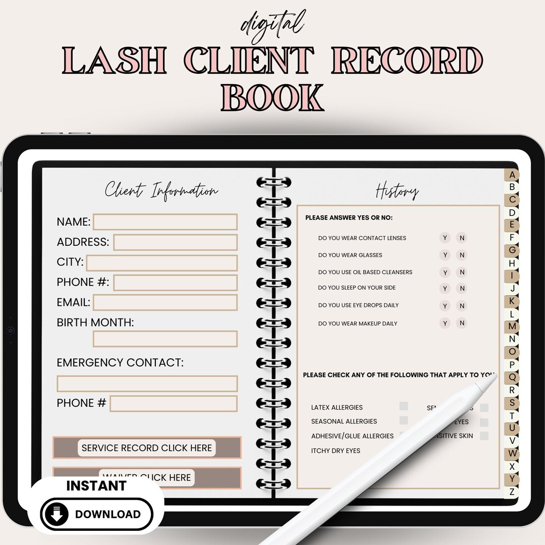 Lash Tech Client Record Book Lash Mapping Digital Journal Lash Artist ...