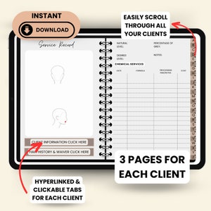 Cosmetology Client Record Card Digital Appointment Book Client Formula ...