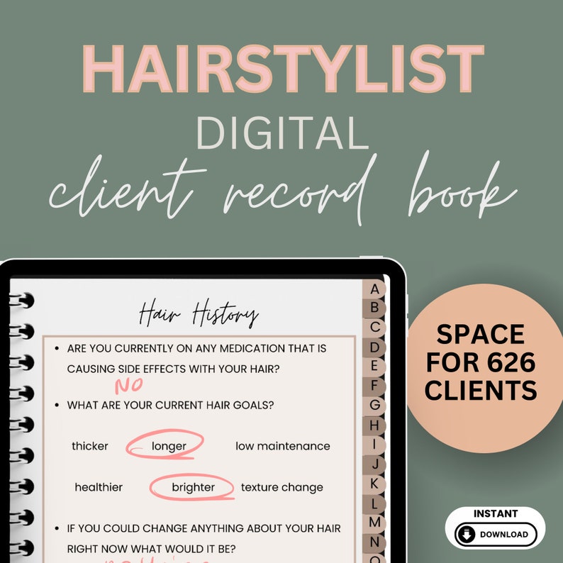 Client Record Book Hairstylist Digital Planner Salon Digital Record ...