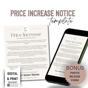 Price Increase Notice Template Hair Salon Business Form Price List ...
