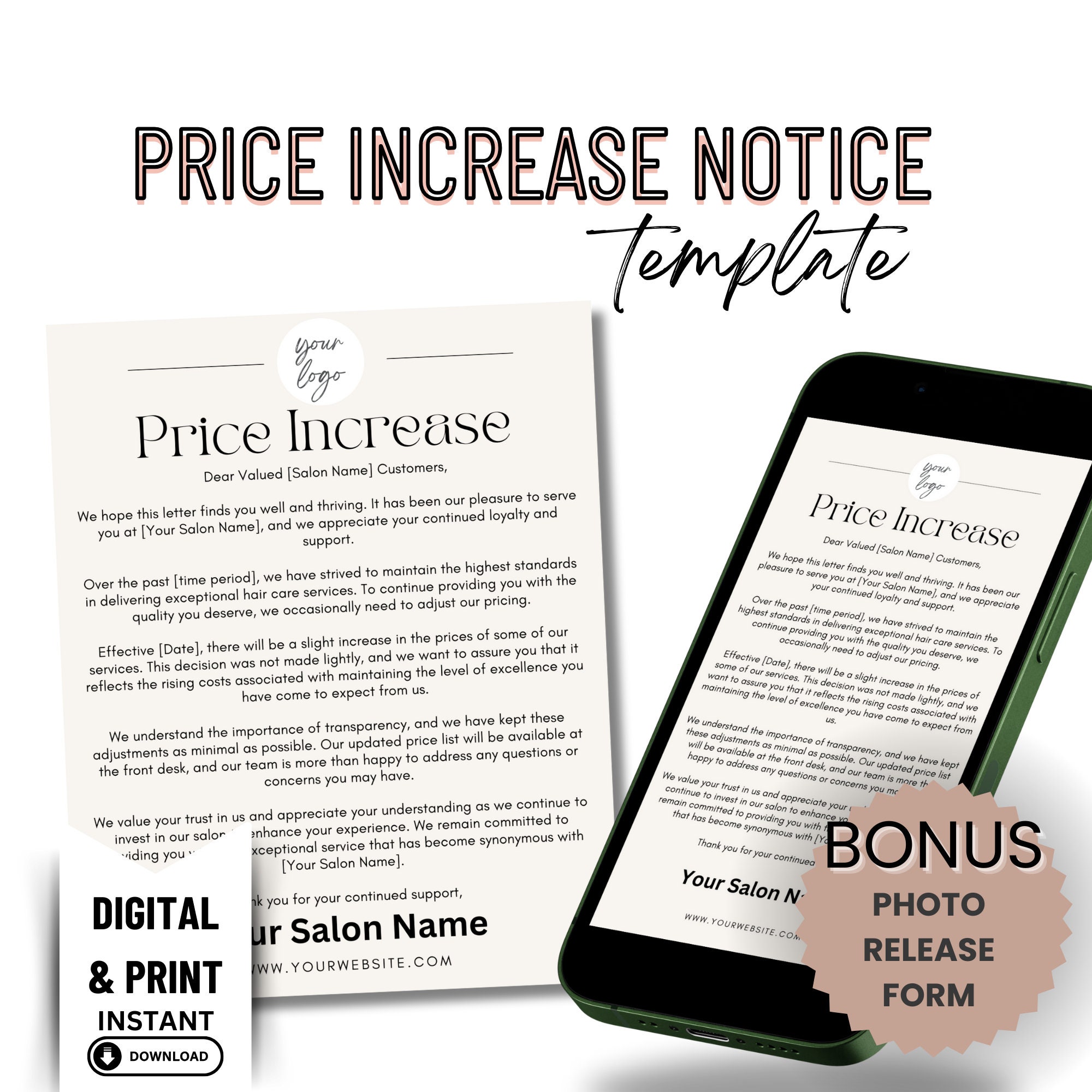 Service Increase Notice Template Hairstylist Business Forms Price ...