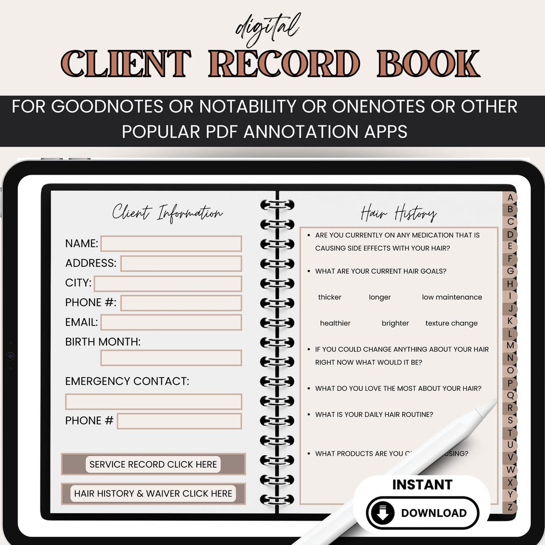 Client Record Book Hairstylist Digital Planner Salon Digital Record ...