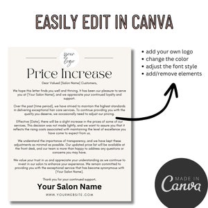 Price Increase Notice Template Hair Salon Business Form Price List ...