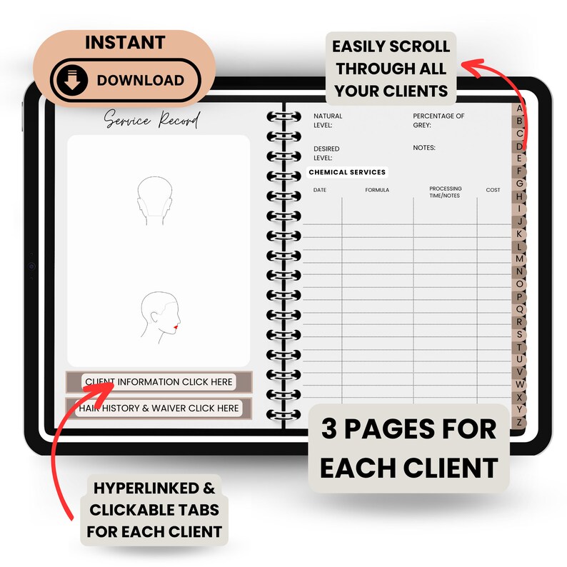 Client Record Book Hairstylist Digital Planner Salon Digital - Etsy