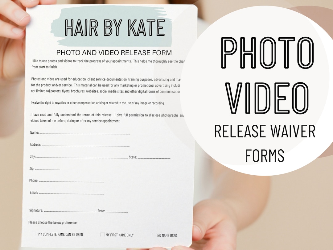 Photo Release Form Hair Salon Form Photo Waiver Esthetician Photo ...