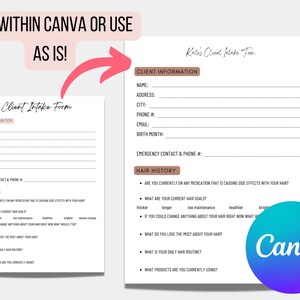 Hair Salon Client Intake Form Hair Client Consultation Form Hair ...