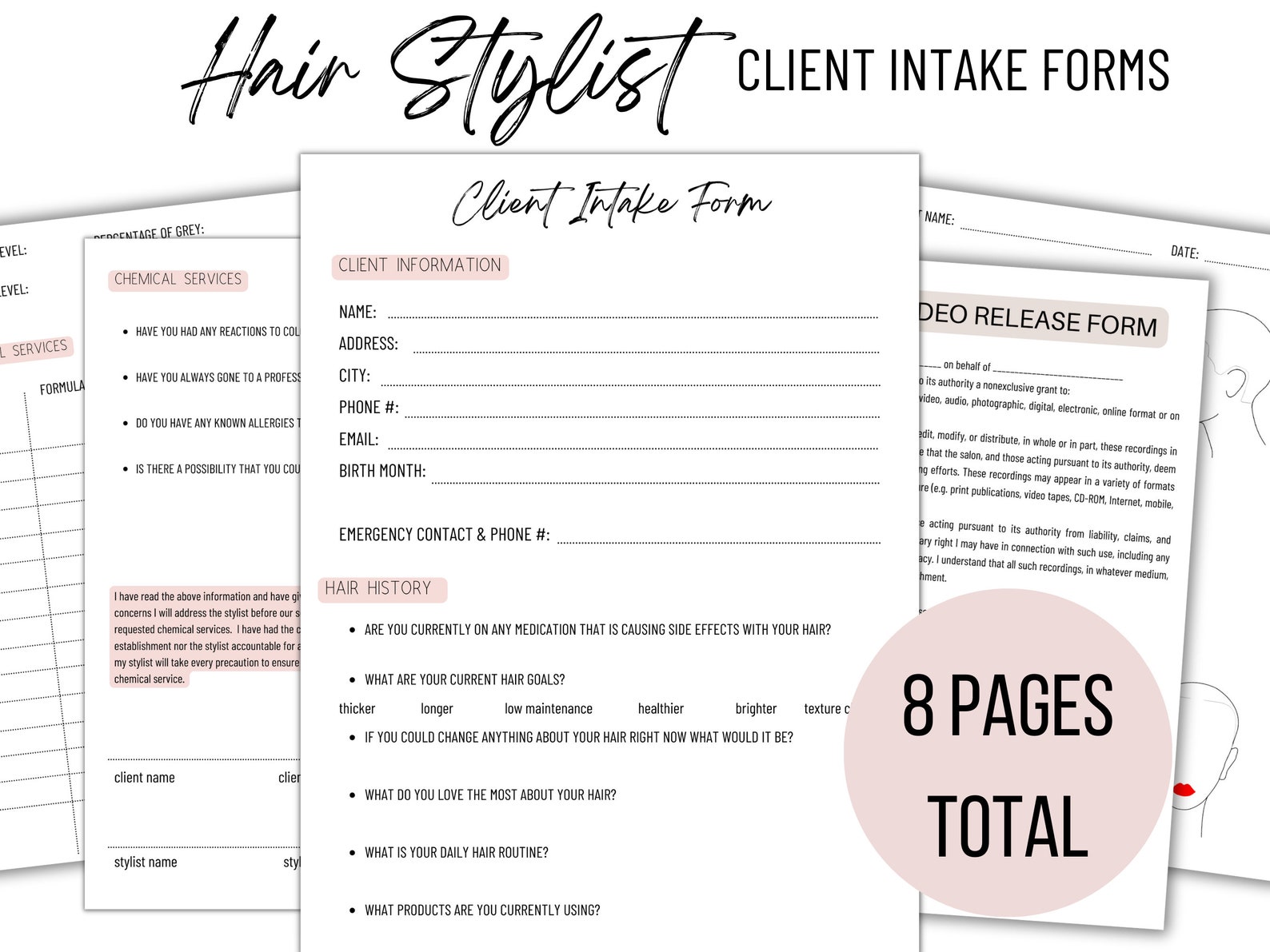 Hair Salon Client Intake Form Hair Client Consultation Form - Etsy