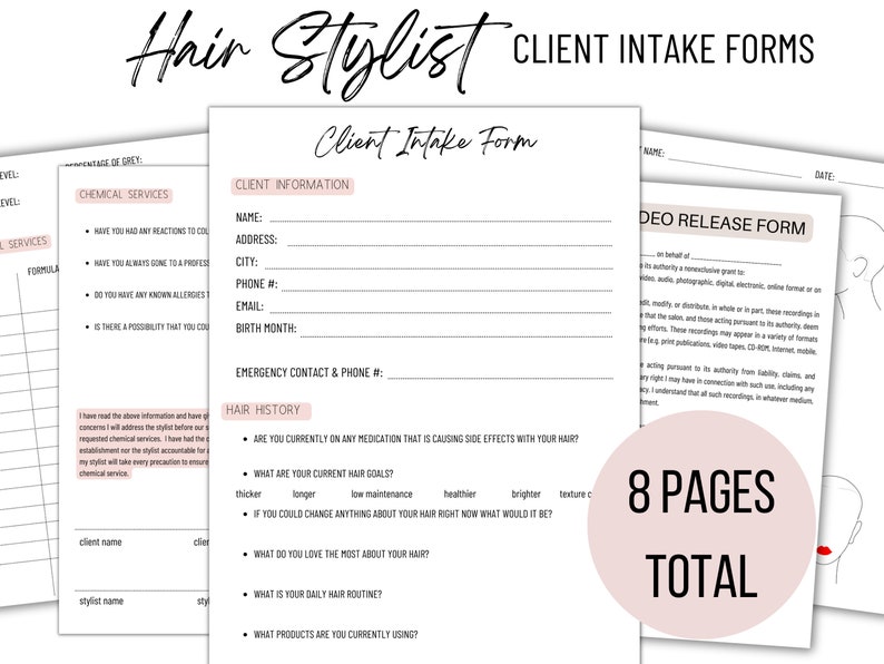 Hair Salon Client Intake Form Hair Client Consultation Form - Etsy