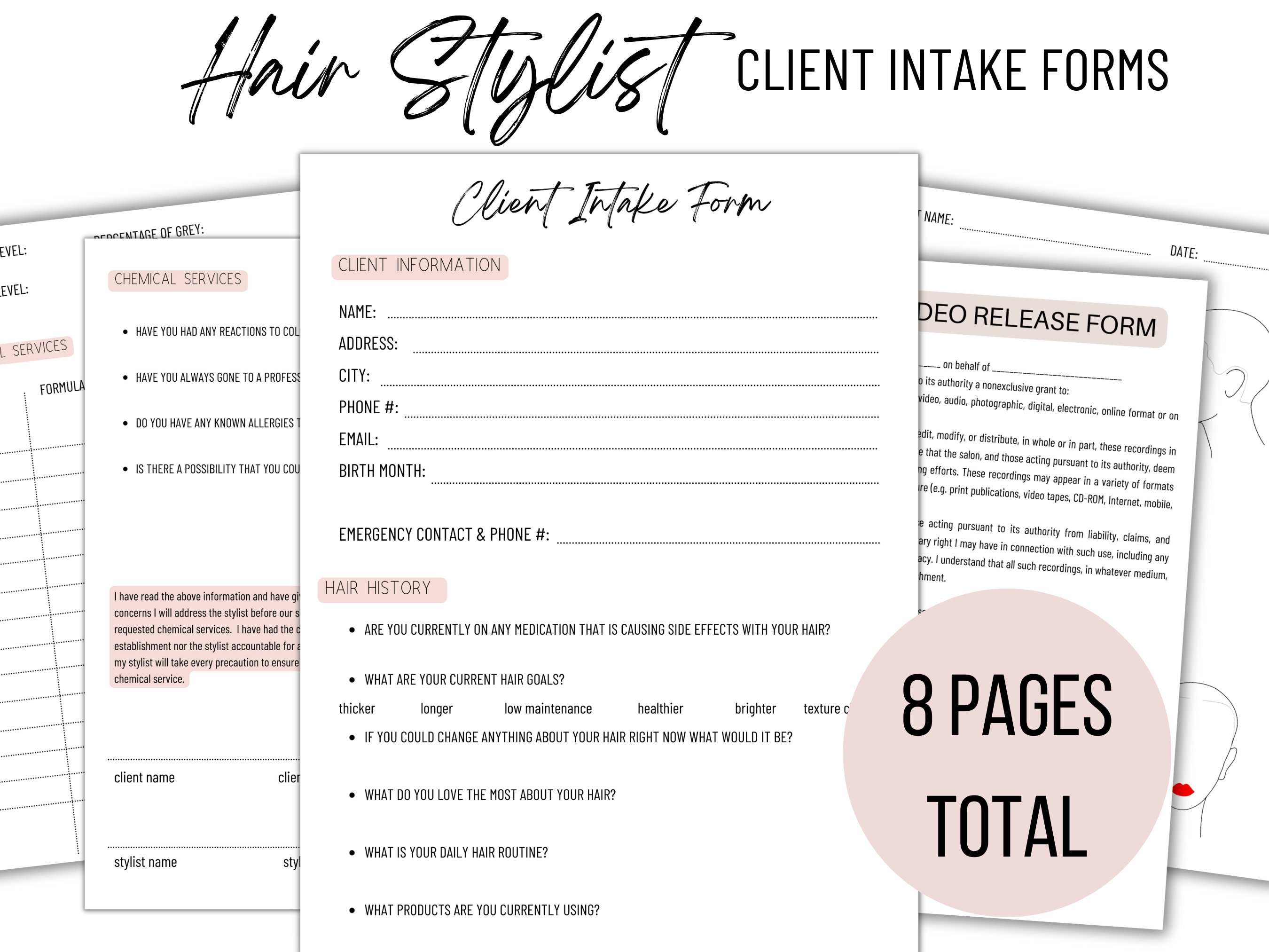 Hair Salon Client Intake Form Hair Client Consultation Form - Etsy