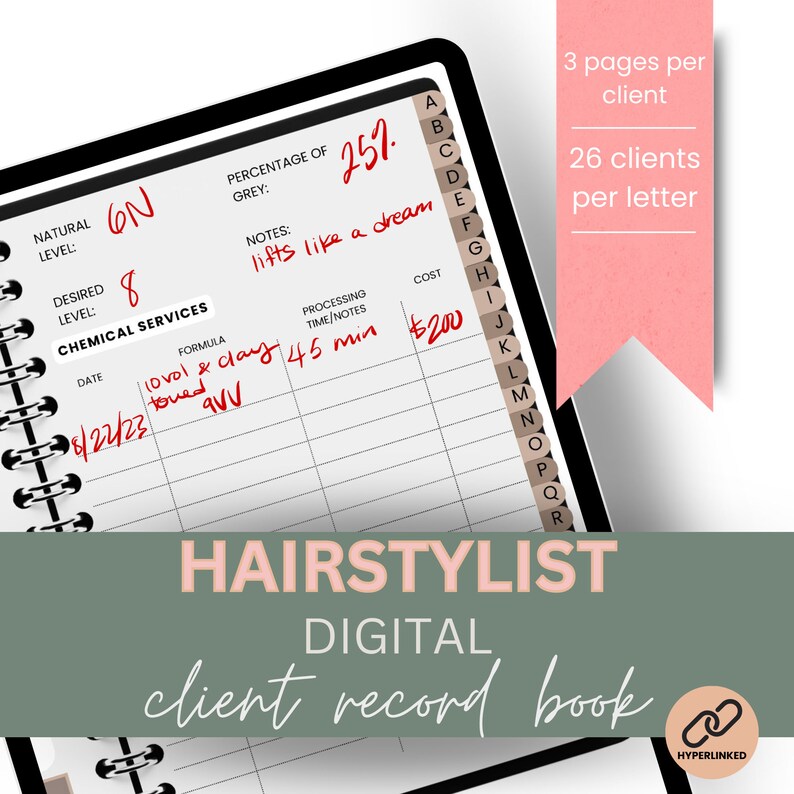 Client Record Book Hairstylist Digital Planner Salon Digital - Etsy