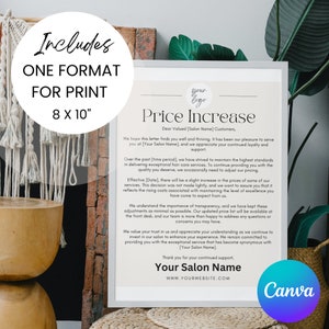 Price Increase Notice Template Hair Salon Business Form Price List ...