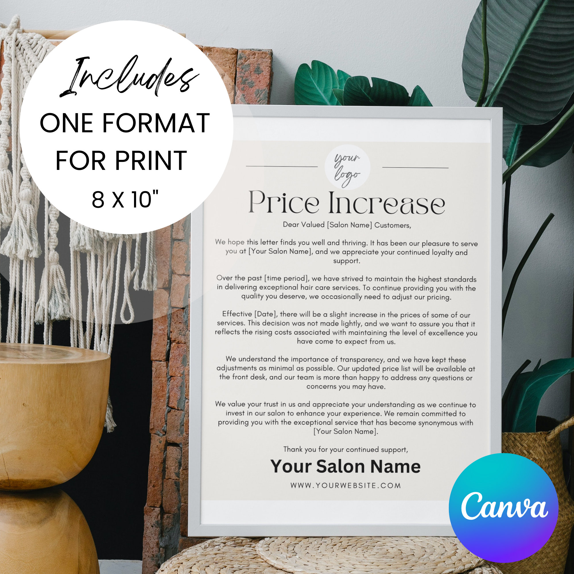 Service Increase Notice Template Hairstylist Business Forms Price ...