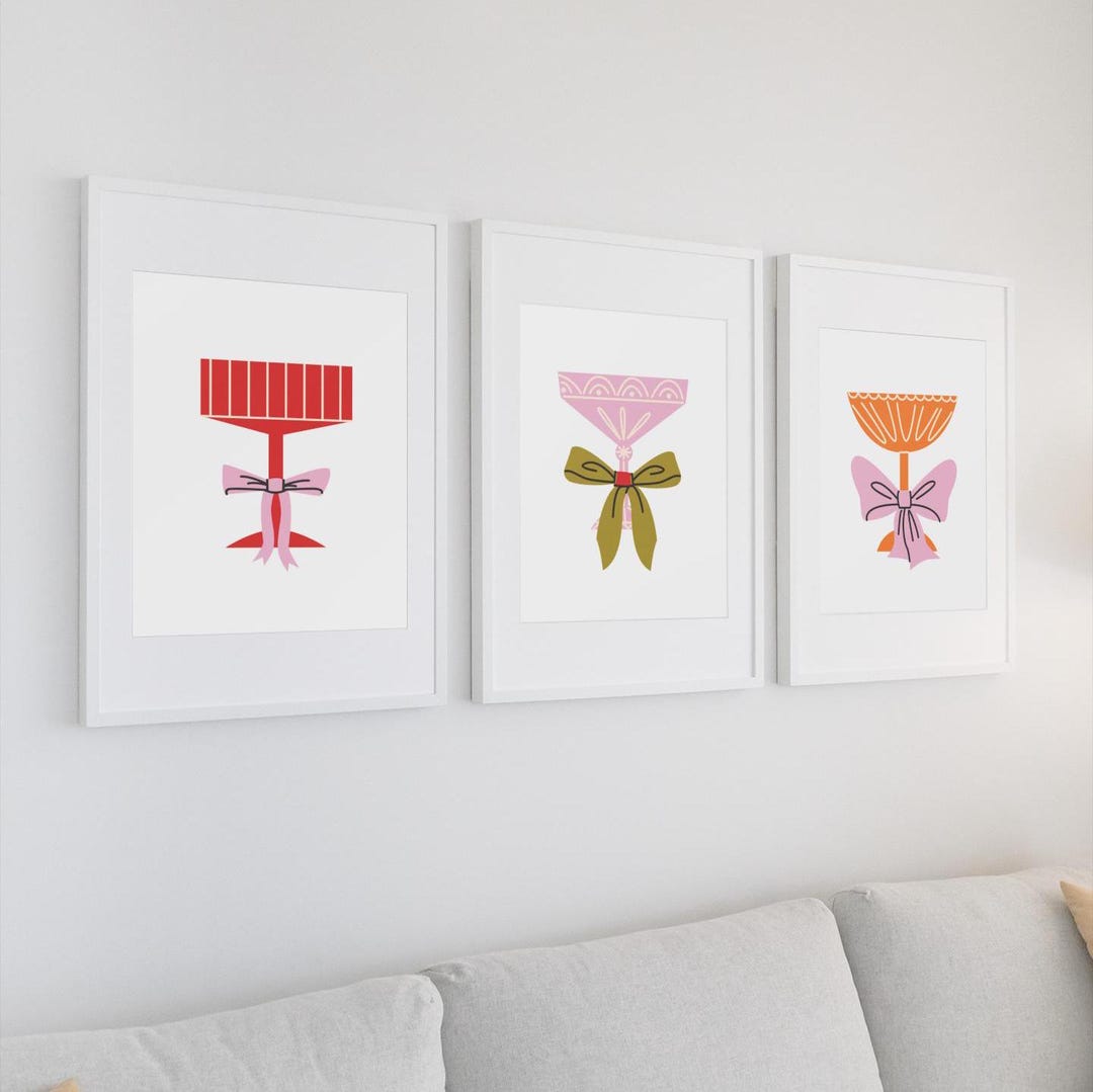 Trendy Wall Art, Preppy Print, Ribbons and Bows on Cocktails, Fashion ...