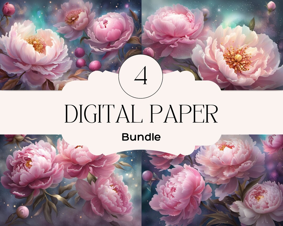 Set of 4 Pink Peony Flowers Pattern Digital Download, PNG Digital ...