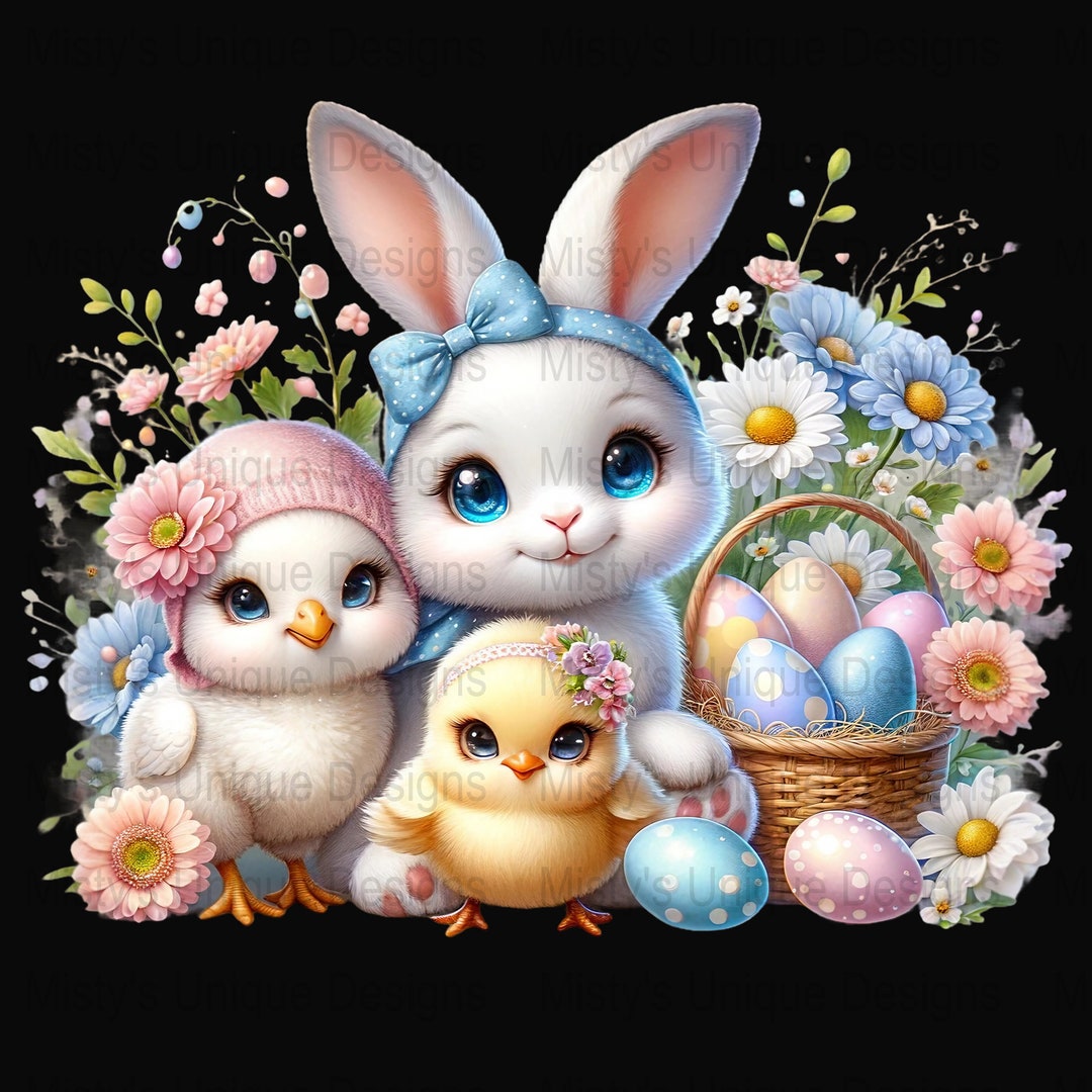 Easter Bunny and Chicks Clipart, Spring Digital Download, PNG Cute ...