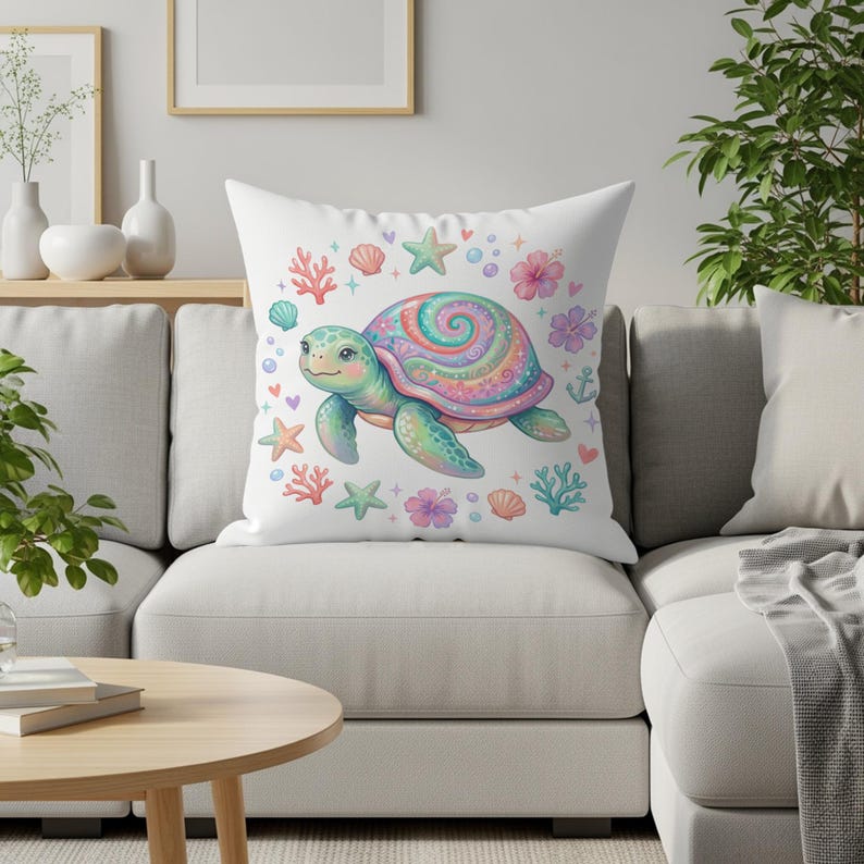 Pastel Sea Turtle Clipart PNG | Ocean Animal Digital Download (nursery ...