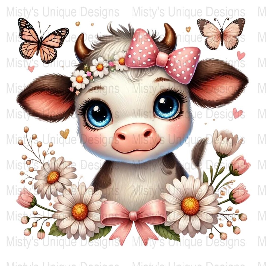 Cute Cow Clipart, Baby Cow Digital Download, Farm Animal PNG, Cow With ...