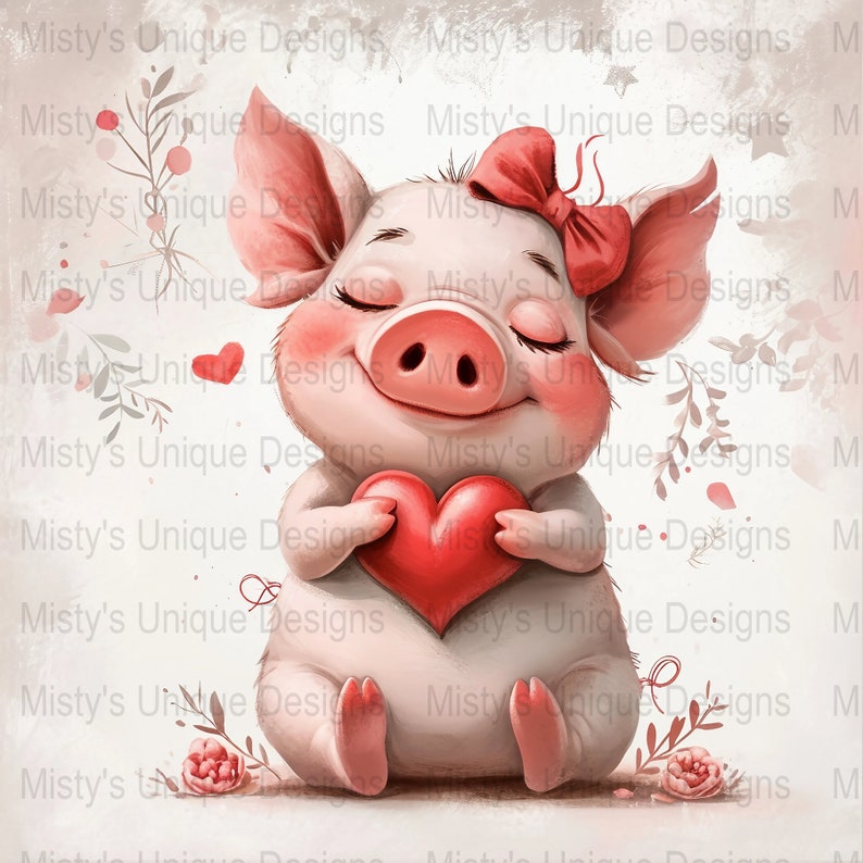 Adorable Piglet Digital Paper, Cute Pig With Heart Illustration PNG ...