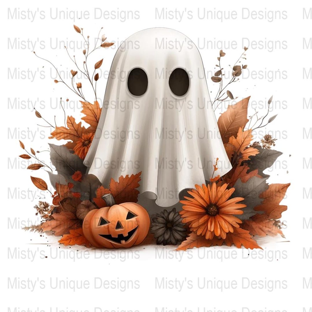 Halloween Ghost Clipart PNG, Autumn Leaves, Pumpkin (digital Download ...