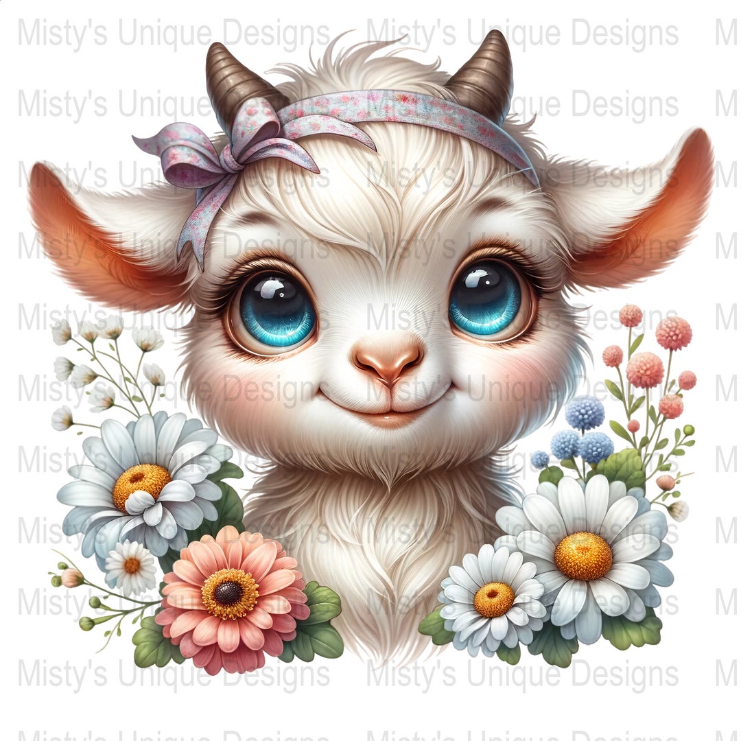 Cute Goat Clipart, Floral Goat PNG, Digital Download, Kids Room Decor ...