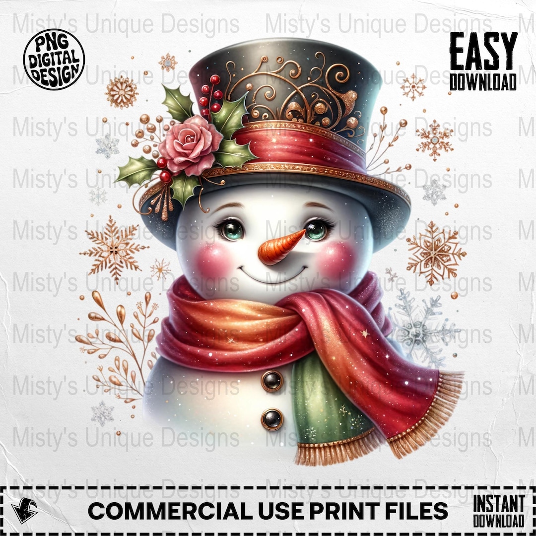 Cute Snowman Digital Download Clipart PNG, Winter Holidays Graphic ...