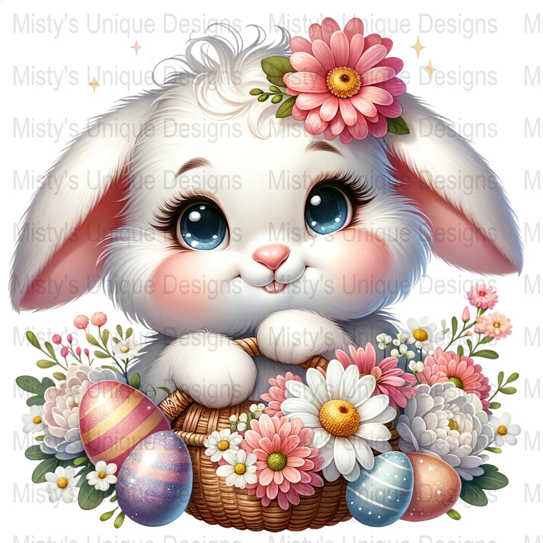 Adorable Bunny Clipart, Cute Easter Rabbit PNG, Digital Download ...