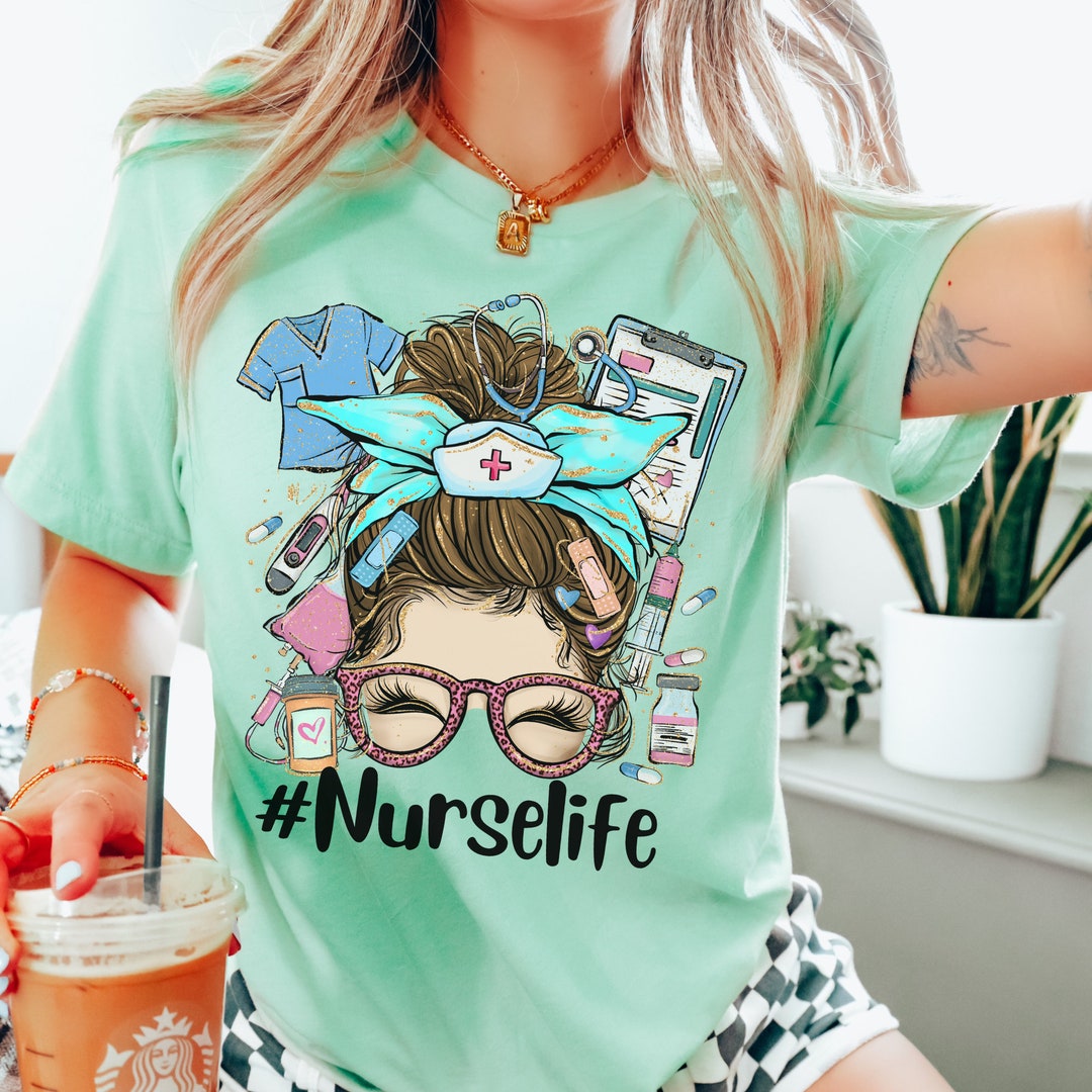 Leopard Messy Bun Nurse Life Shirt Leopard Nurse Shirt Rn Shirt