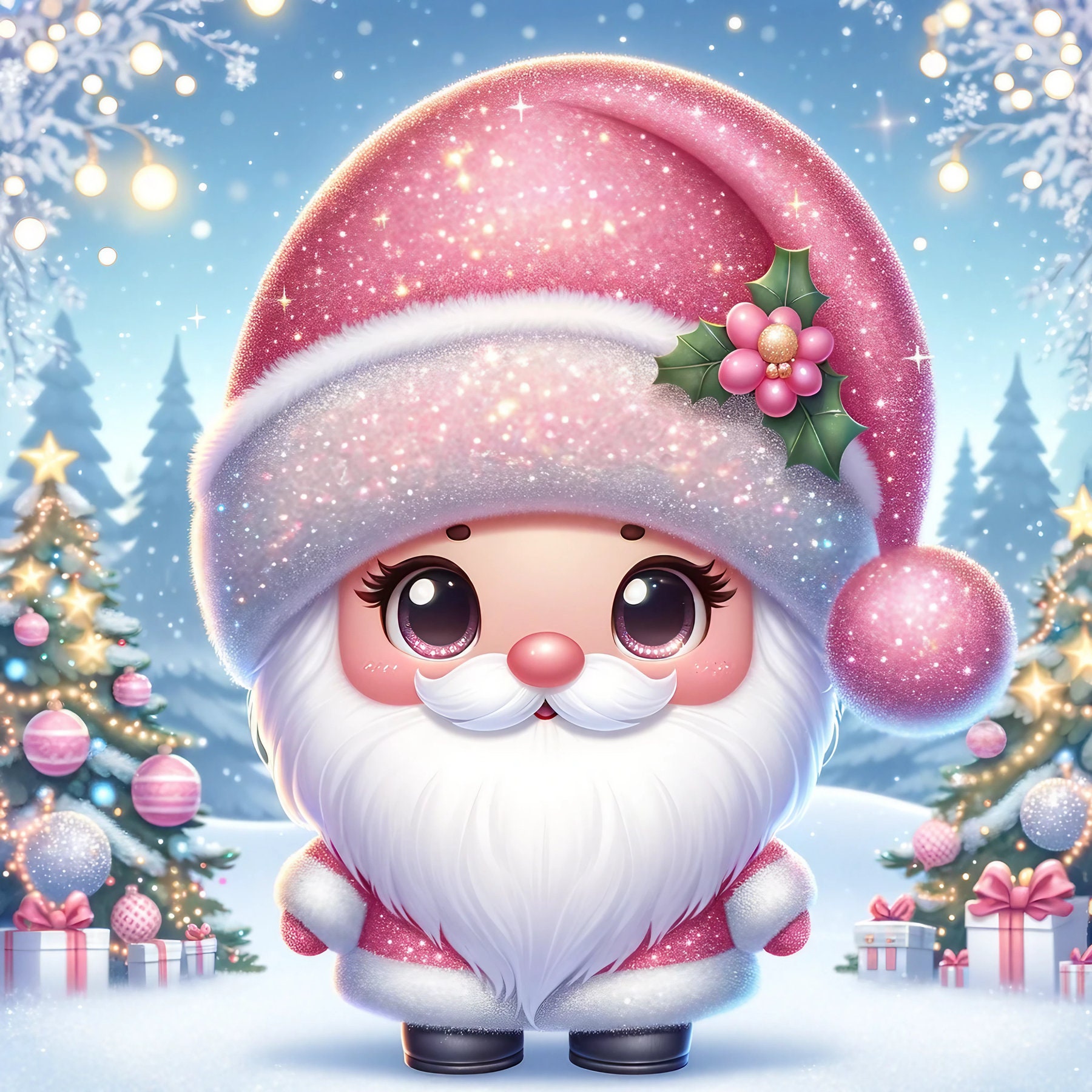 Pink Faux Glitter Santa Digital Paper, Christmas Digital Paper, Pink ...