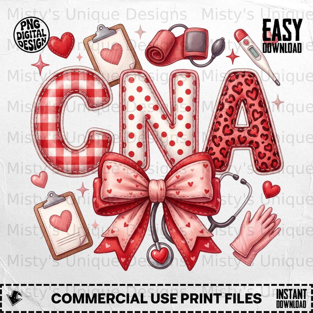 Valentine CNA Clipart, Hearts Bow Medical PNG (digital Download ...