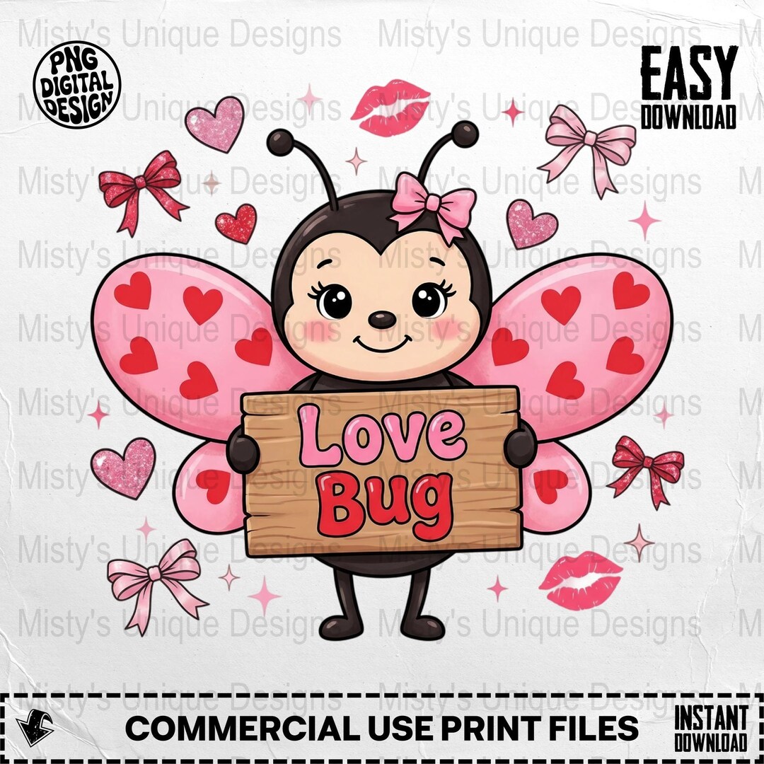 Love Bug Digital Download Clipart PNG, Cute Valentine Bug, Heart Wings ...