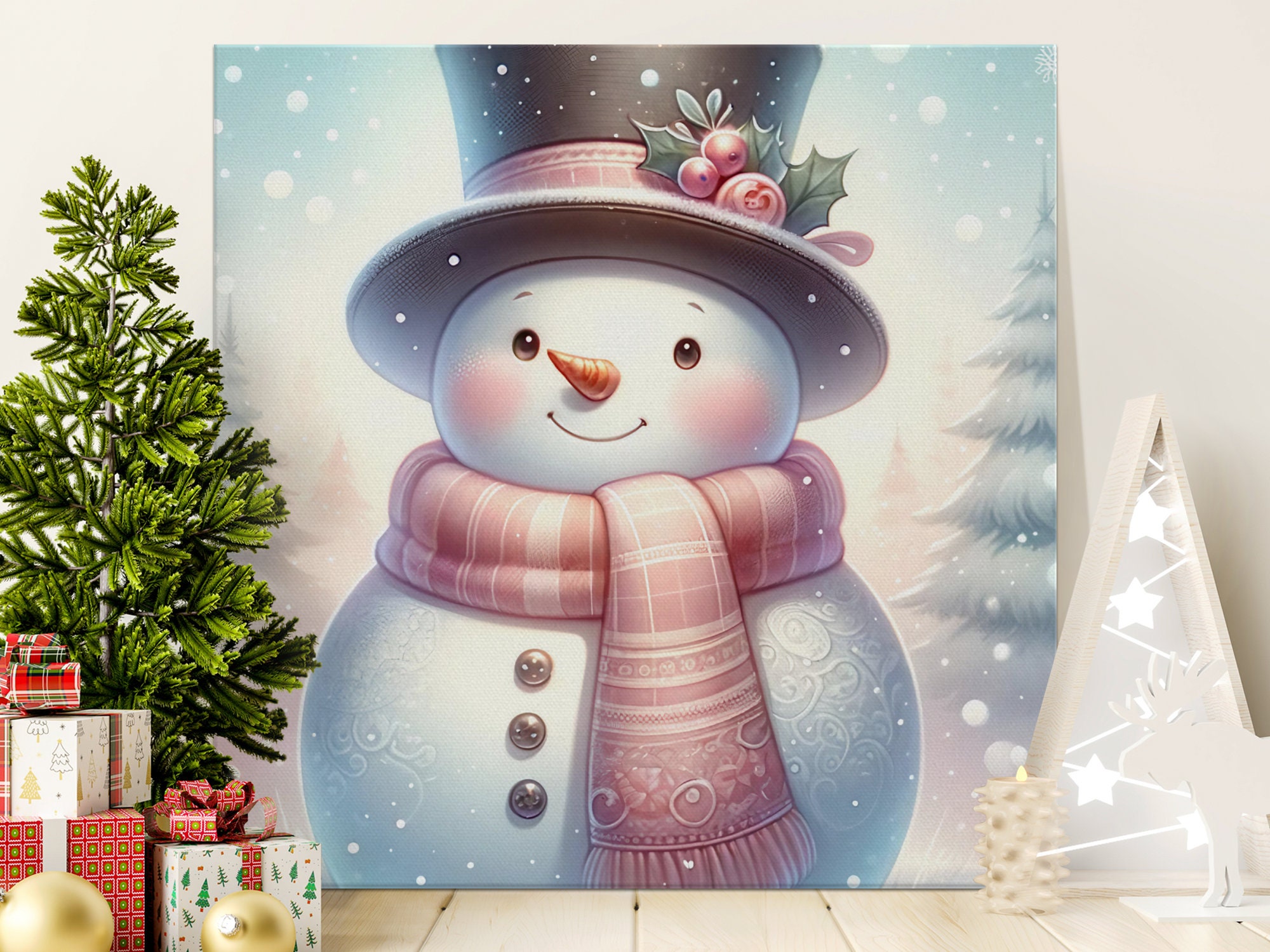 Pink Winter Snowman Digital Paper Cute Pink Santa Hat Girls - Etsy