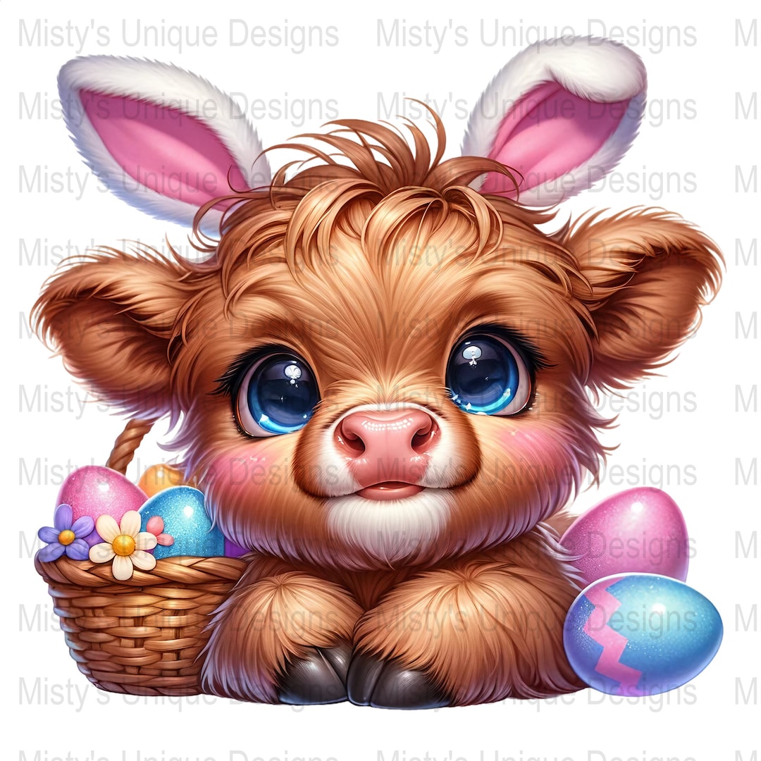 Easter Bunny Clipart, Cute Highland Cow Digital Download, Animal PNG ...