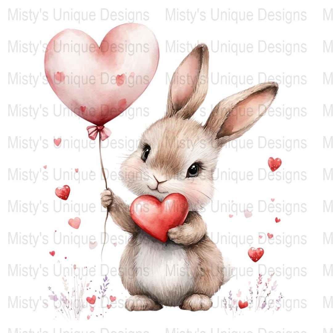 Cute Bunny With Heart Clipart, Digital Download for Valentines Day ...