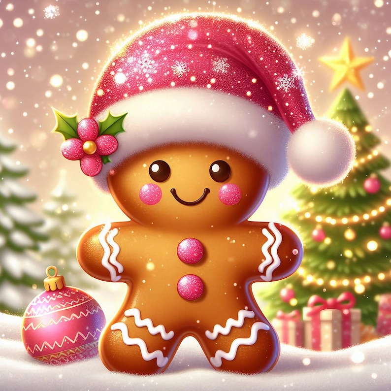 Gingerbread Man Santa Hat Digital Paper, Santa Hat Gingerbread Cookie ...