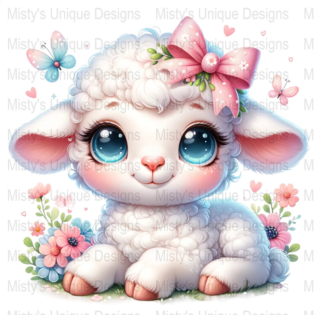 Cute Lamb Clipart, Digital Download, Floral Sheep PNG, Kawaii Animal ...