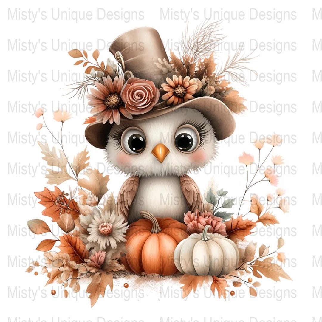 Fall Harvest Owl Clipart Autumn Pumpkin Digital Download Cute Owl ...
