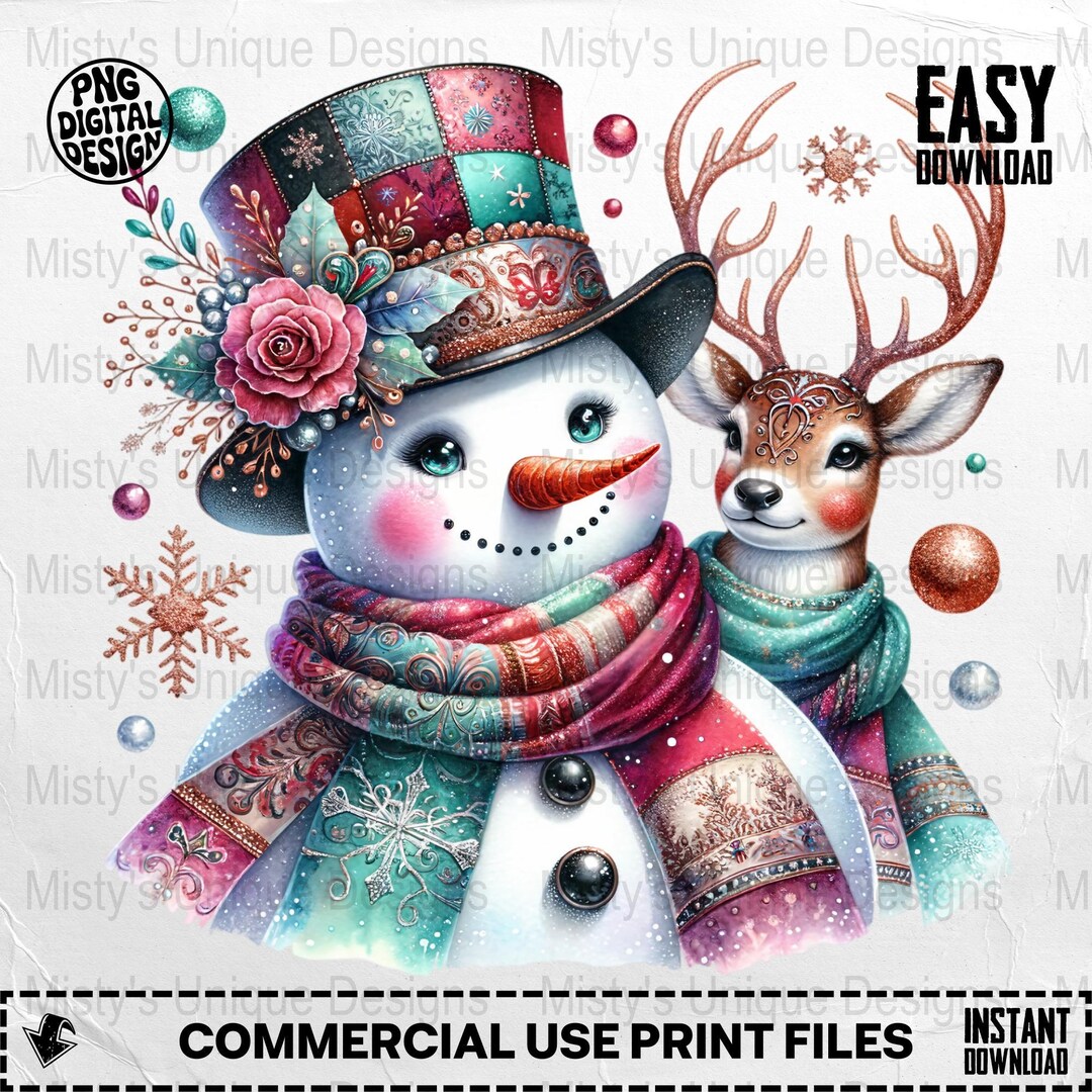 Winter Friends Digital Download Clipart PNG, Snowman Reindeer Art ...