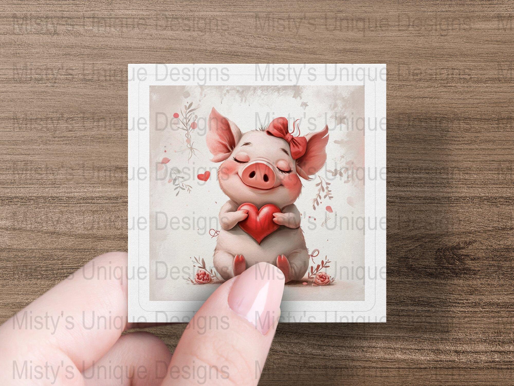 Adorable Piglet Digital Paper, Cute Pig With Heart Illustration PNG ...